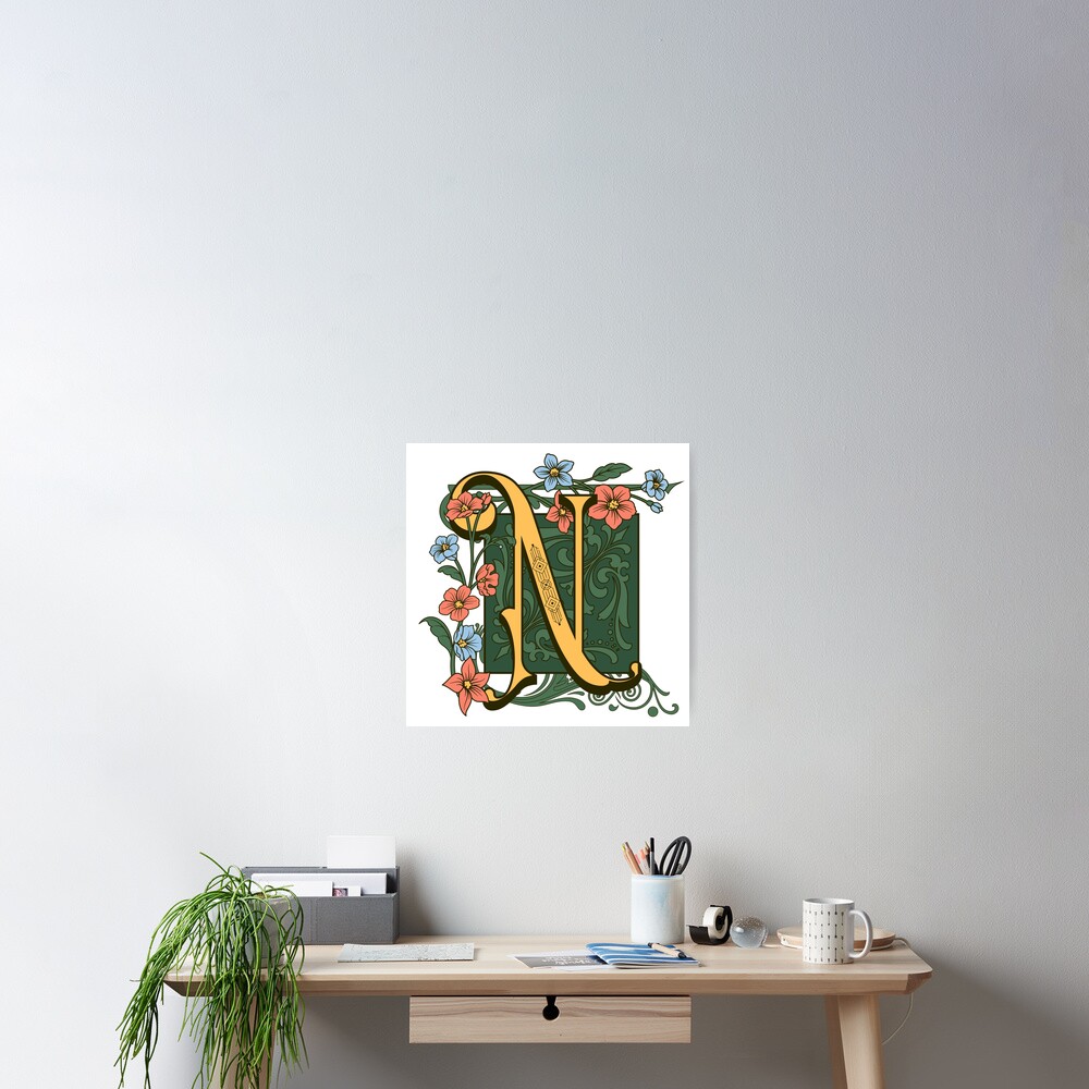 "Art Nouveau Letter N, Ornamental Letter N, Art Deco" Poster for Sale ...