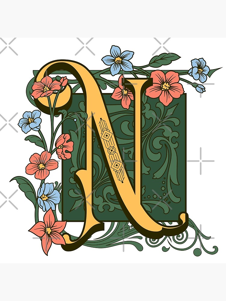 "Art Nouveau Letter N, Ornamental Letter N, Art Deco" Poster for Sale ...