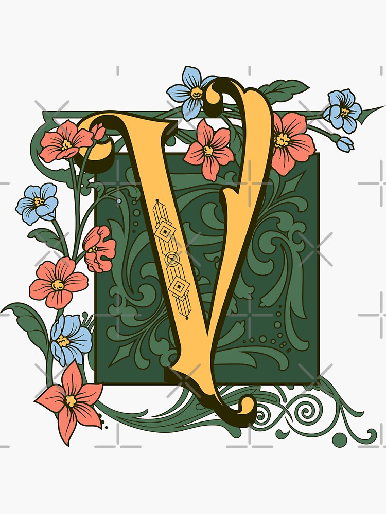 "Art Nouveau Letter V, Ornamental Letter V, Art Deco" Sticker for Sale ...