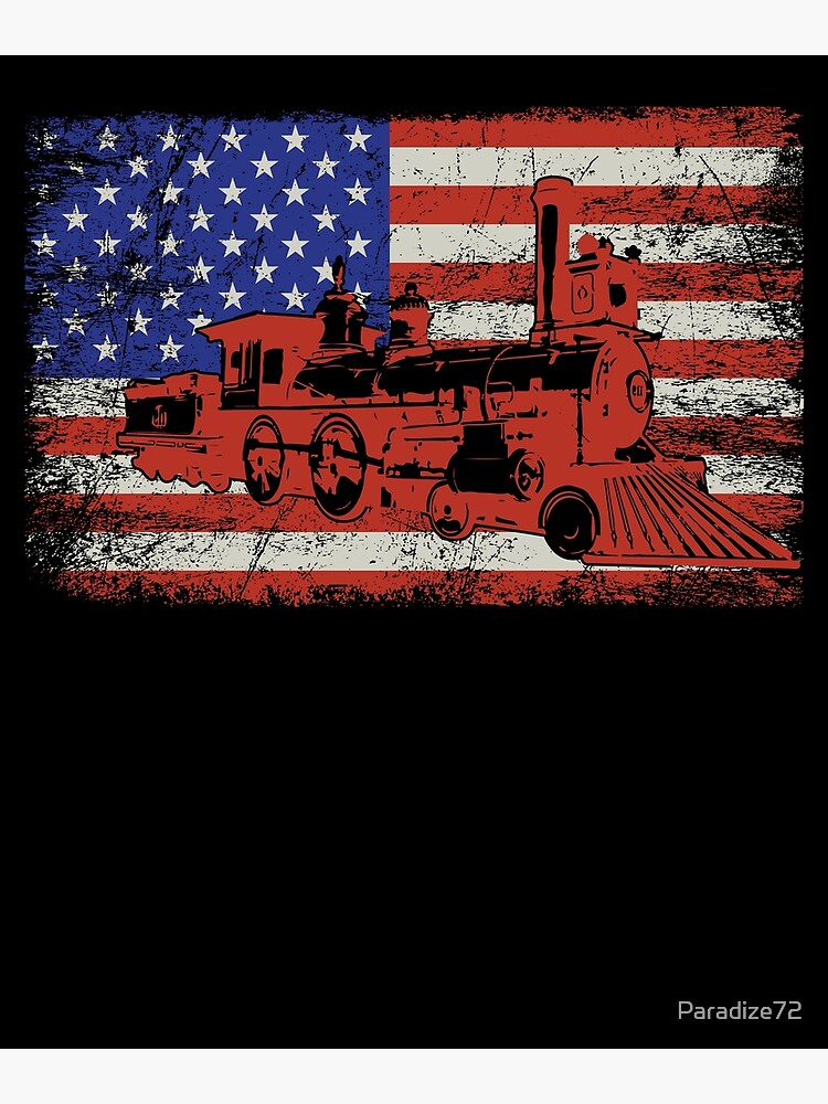 "Train Railroad Vintage Locomotive American Flag" Poster for Sale by ...