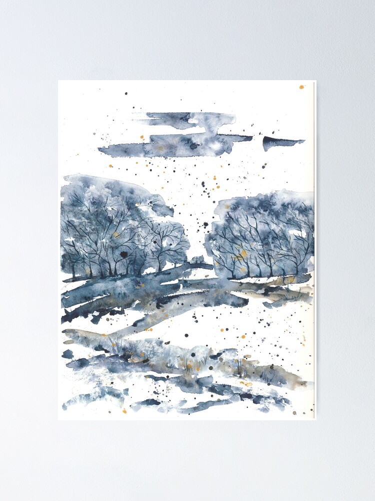 "Blue watercolor landscape. inspirational trees" Poster for Sale by ...