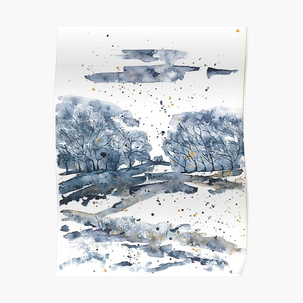 "Blue watercolor landscape. inspirational trees" Poster for Sale by ...