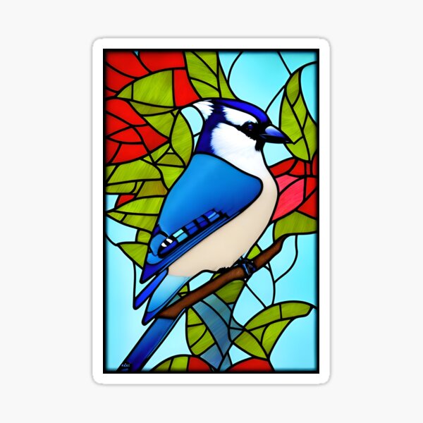 "Blue Jay Bluejay Bird Stained Glass Artwork Design" Sticker for Sale ...