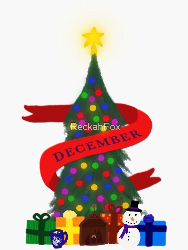 "DECEMBER Christmas Tree Banner" Sticker for Sale by ReckahFox | Redbubble