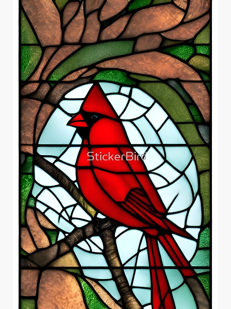"Red Cardinal Stained Glass Design Artwork" Sticker for Sale by ...