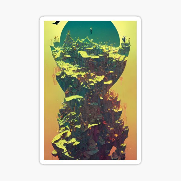 "Precarious Cliff City " Sticker for Sale by EsoteraArt | Redbubble
