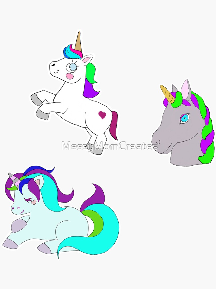 "Unicorn Trio Sticker Pack" Sticker for Sale by MessyMomCreates | Redbubble
