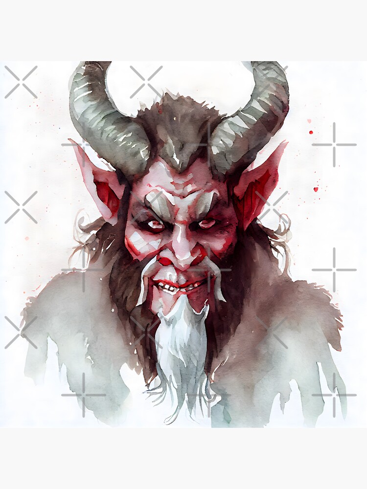 "Christmas Krampus Devil Santa Portrait Loose Watercolor Art" Sticker ...