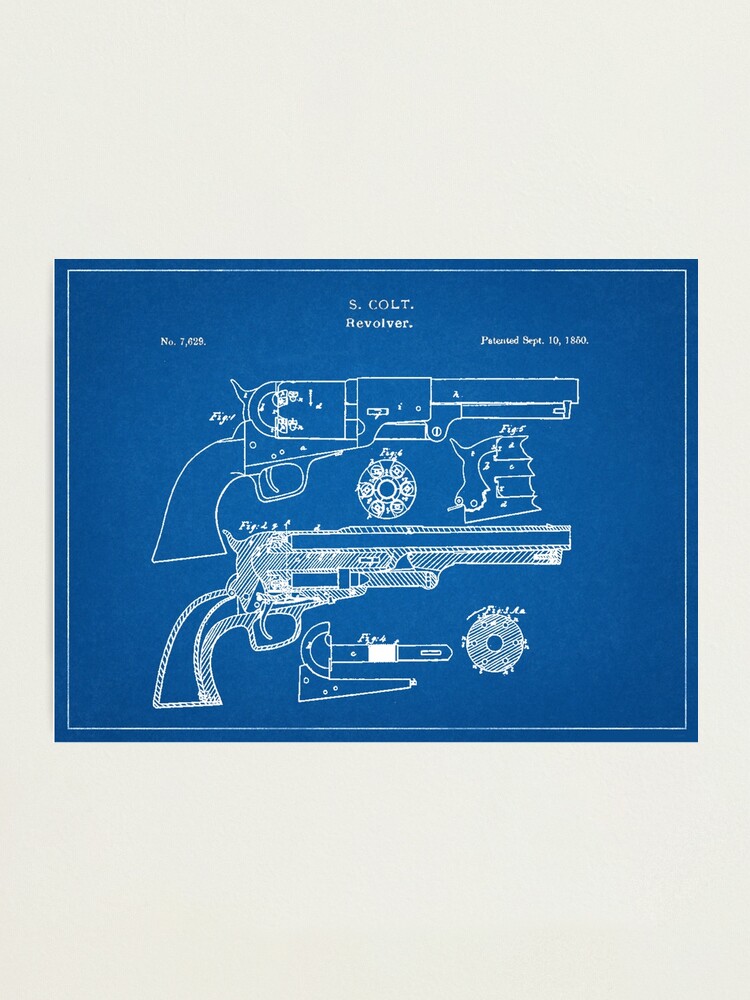 "1850 Samuel Colt Revolver Patent Drawing" Photographic Print by ...