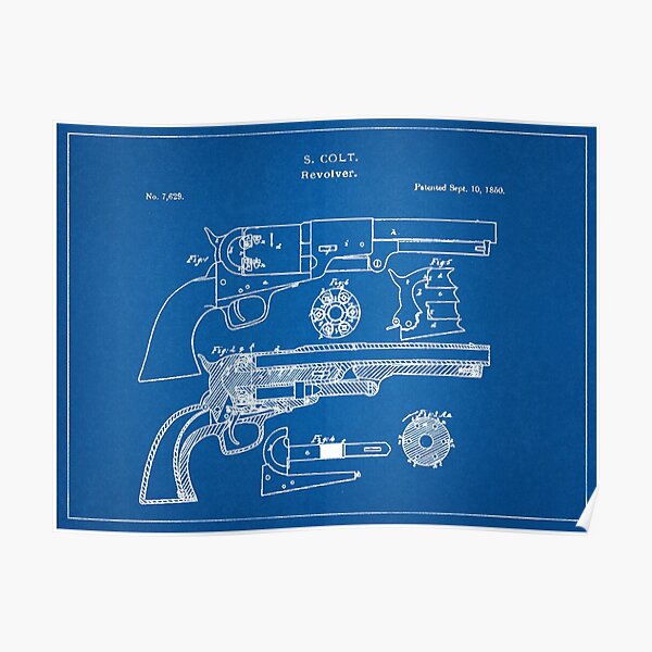 "1850 Samuel Colt Revolver Patent Drawing" Poster for Sale by mkkessel ...