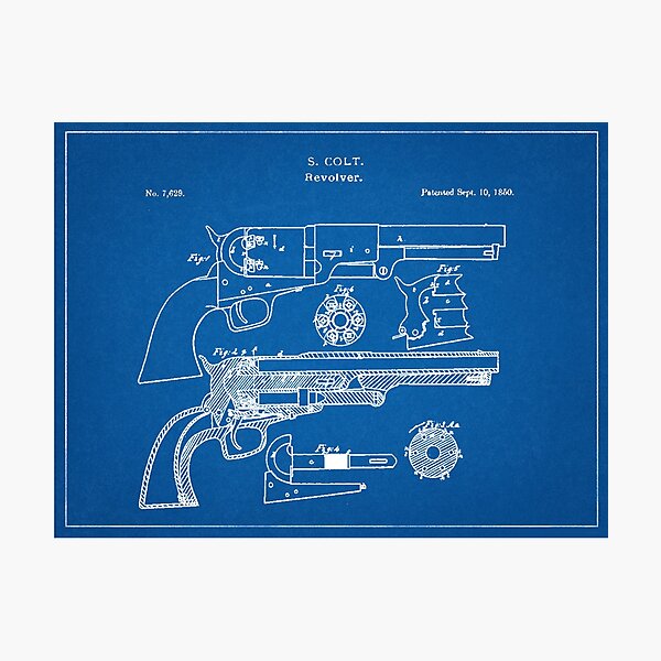"1850 Samuel Colt Revolver Patent Drawing" Photographic Print by ...