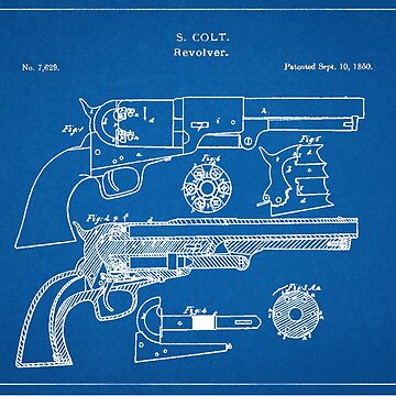 "1850 Samuel Colt Revolver Patent Drawing" Sticker for Sale by Michael ...
