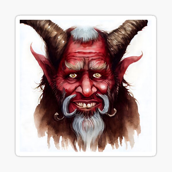"Christmas Krampus Devil Santa Portrait Loose Watercolor Art" Sticker ...