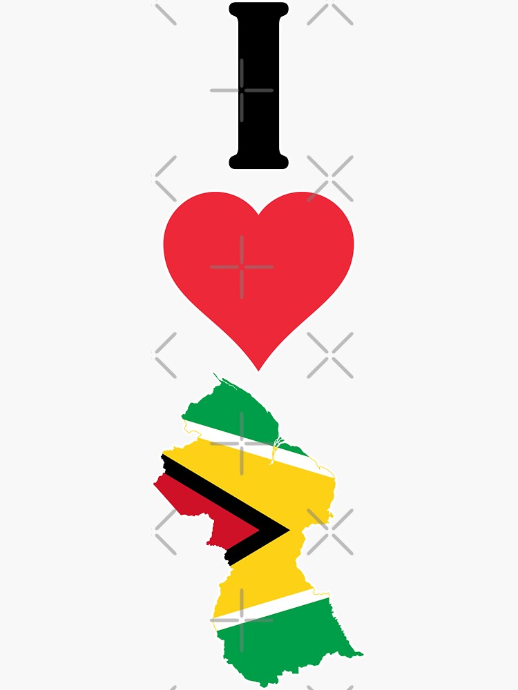 "I Love Guyana Vertical I Heart Guyanese National Flag Map" Sticker for ...