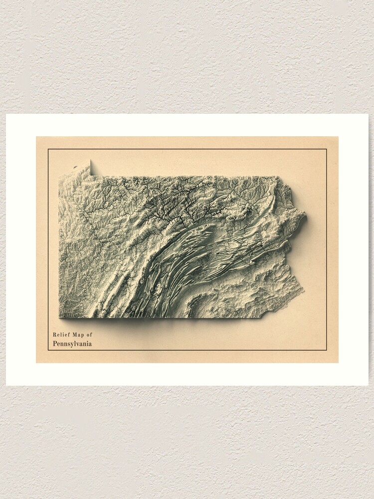 "Pennsylvania, USA Shaded Relief Map 3D digitally-rendered" Art Print ...
