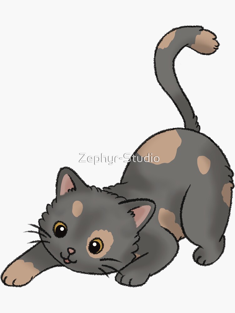 "Playful Muted Tortie Cat" Sticker for Sale by Zephyr-Studio | Redbubble