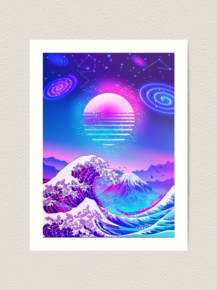 "Great Wave off Kanagawa Synthwave GALAXY Sky and mountain Fuji Pop ...