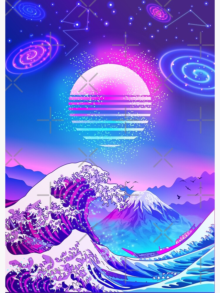 "Great Wave off Kanagawa Synthwave GALAXY Sky and mountain Fuji Pop ...