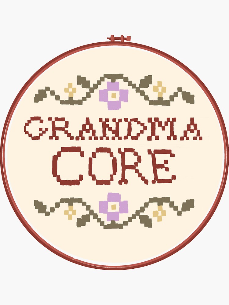 " Cross-Stitched Embroidered Grandmacore" Sticker for Sale by Naddybro ...