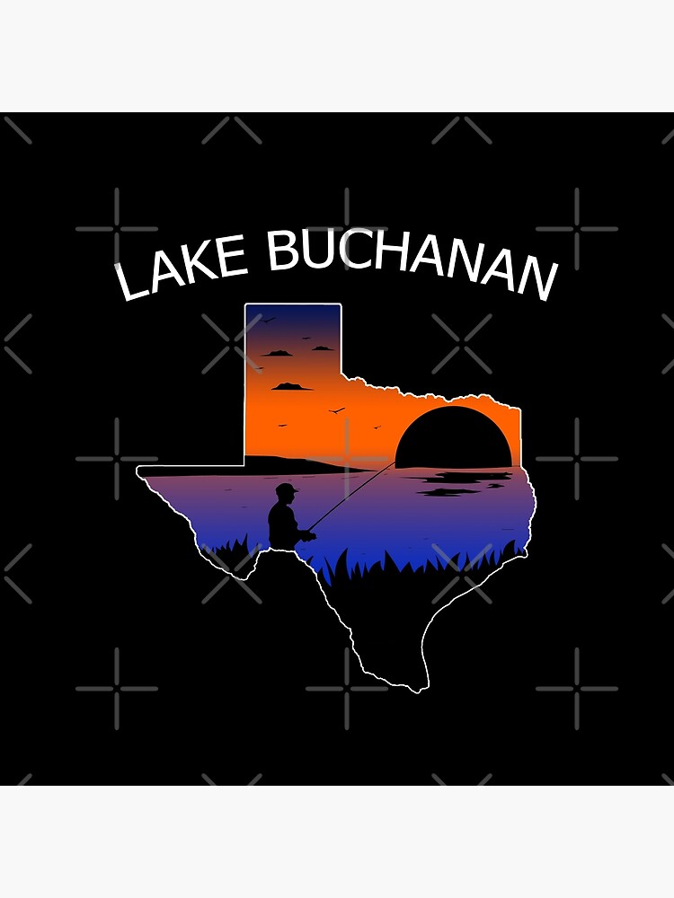 "Texas Fisherman Fishing Lake Buchanan TX Map with Silhouette" Art ...