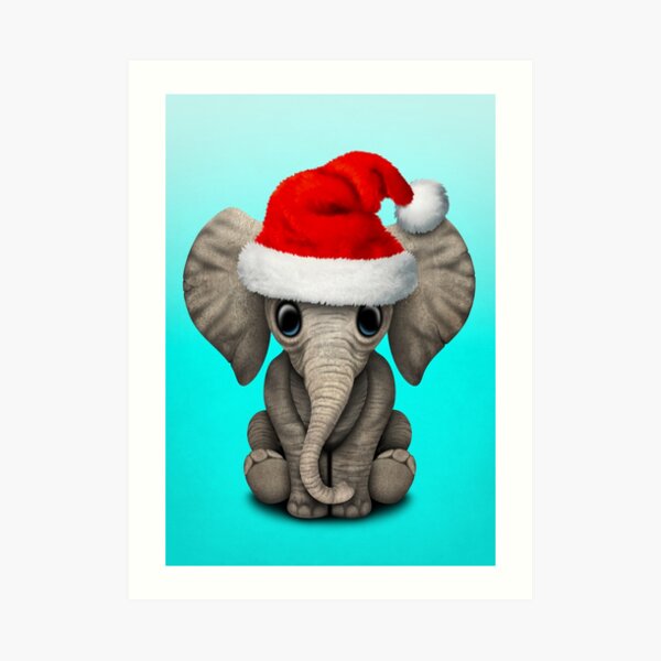 "Baby Elephant Wearing a Santa Hat" Art Print by JeffBartels | Redbubble