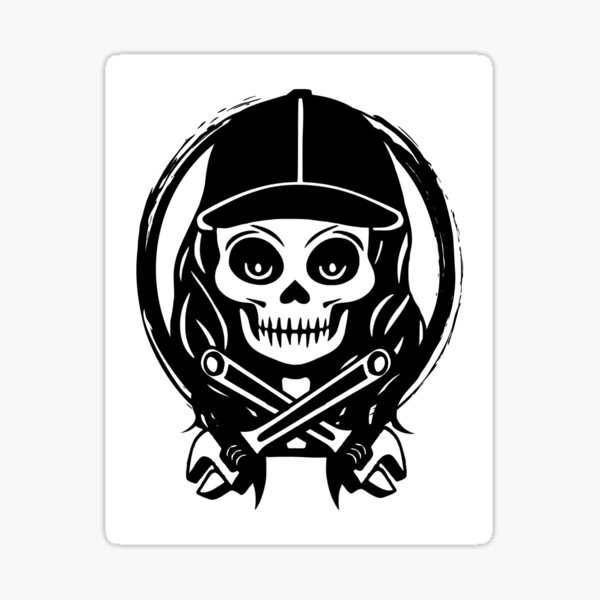 "Female Plumber Skull and Wrench Crossed Tools Black Logo" Sticker for ...