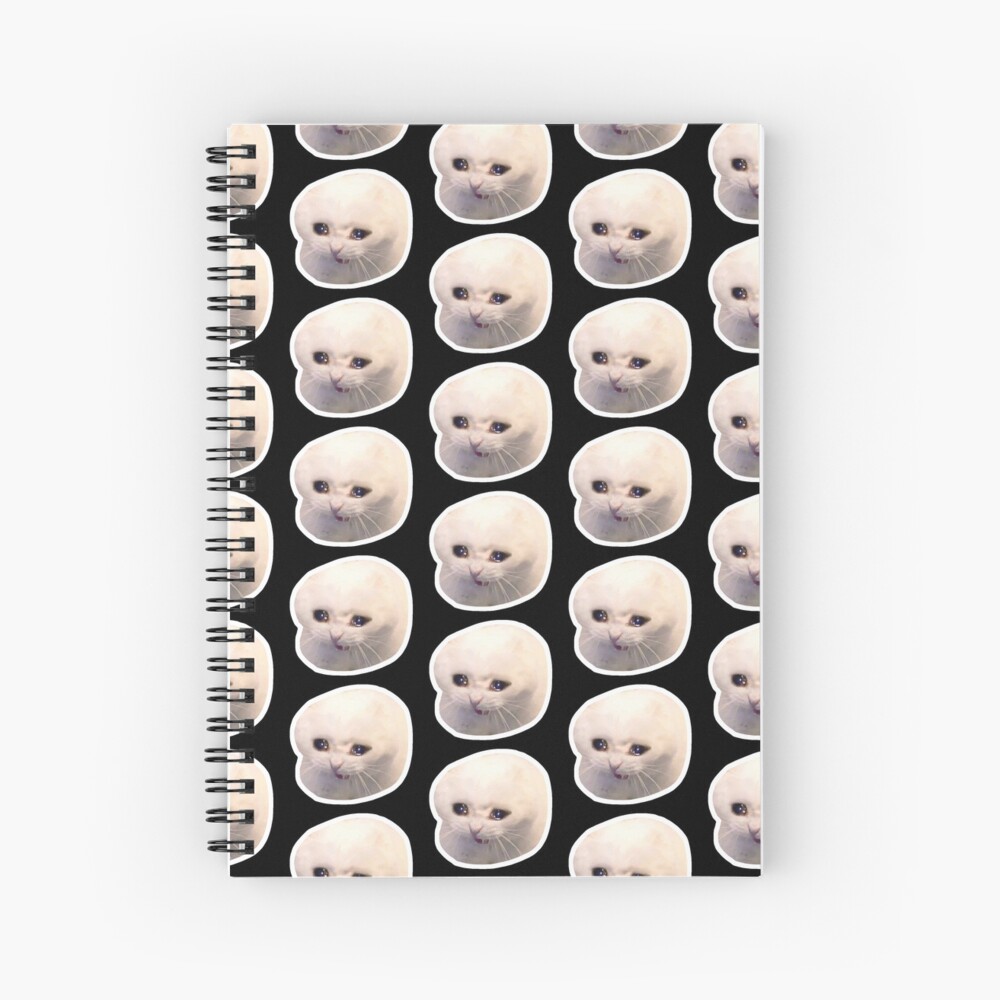 Crying Cat Meme 1 White Outline Spiral Notebook For Sale By Cat Reactions Redbubble