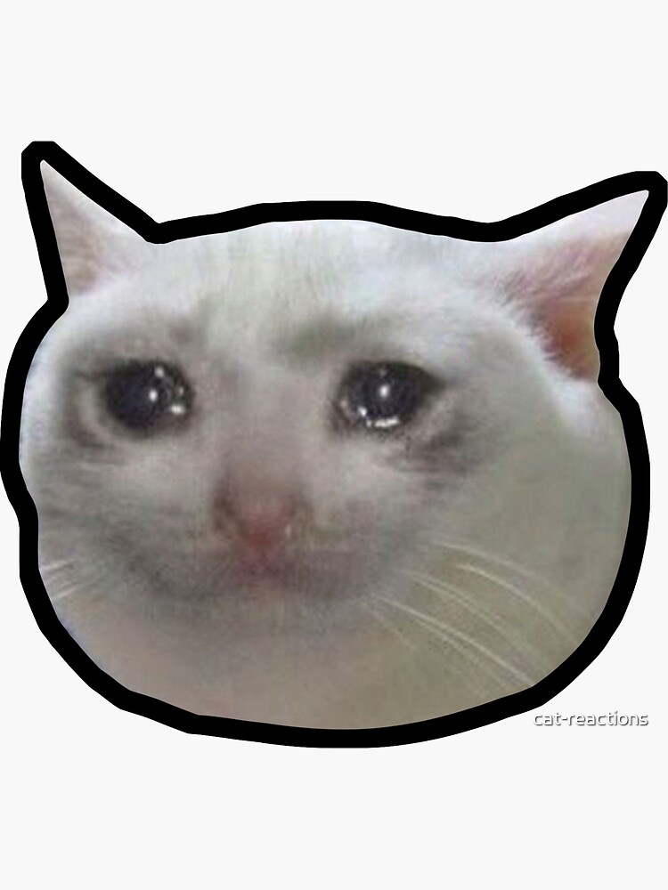 "Crying Cat Meme #4 (Black Outline)" Sticker for Sale by cat-reactions ...