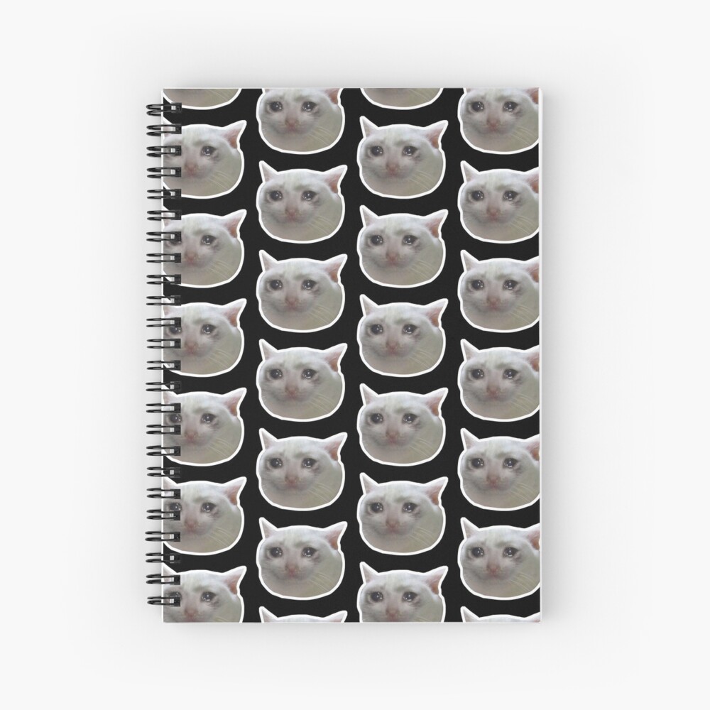 "Crying Cat Meme #4 (White Outline)" Spiral Notebook for Sale by cat ...