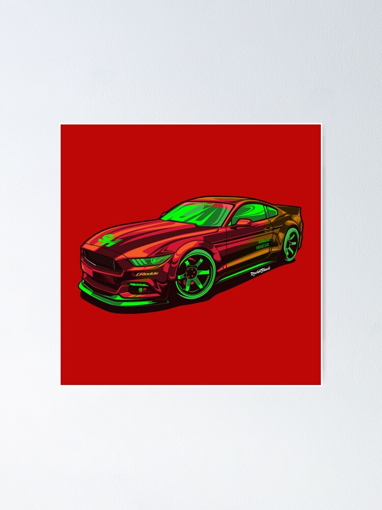 "Red Mustang gt modified" Poster for Sale by ASAKDESIGNS | Redbubble