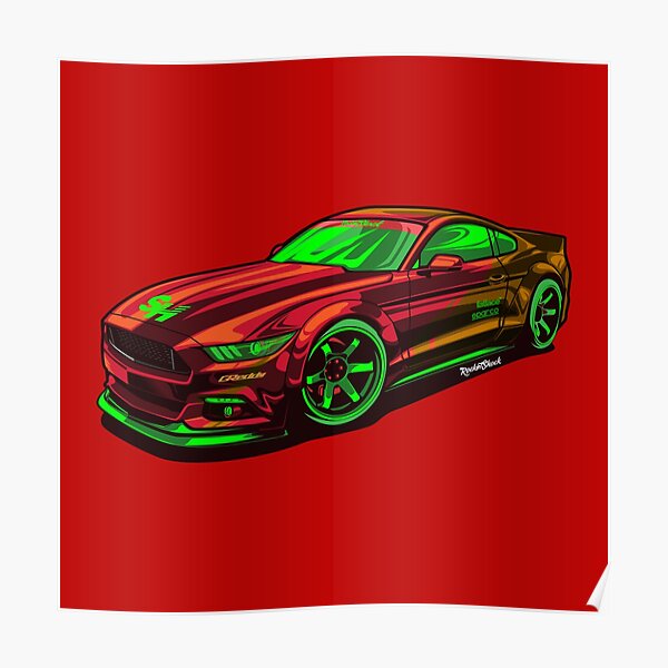 "Red Mustang gt modified" Poster for Sale by ASAKDESIGNS | Redbubble