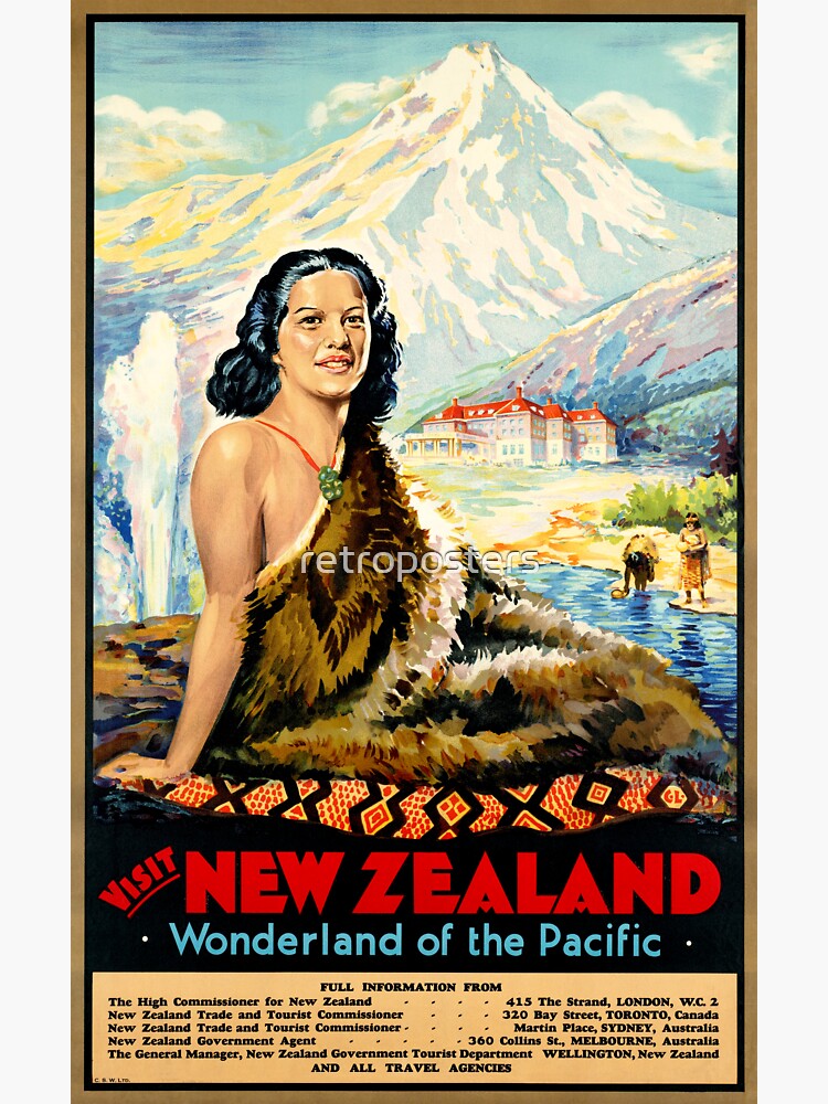 "Visit NEW ZEALAND Wonderland of the Pacific 1935 Vintage Travel Poster ...