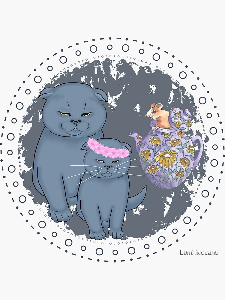 "Portrait of family pets two angry cats and a happy mouse watercolor ...