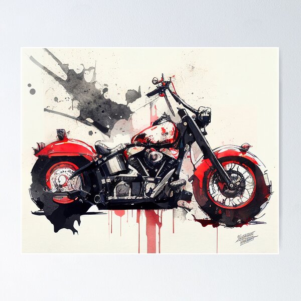 "Classic Harley Davidson Softail Motorcycle, Ink Splatter Poster ...