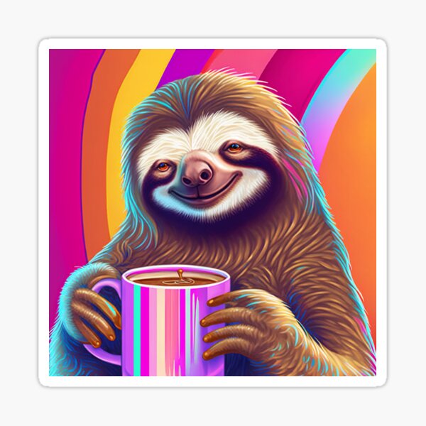 "Coffee Drinking Sloth" Sticker for Sale by LucyLovesArt | Redbubble