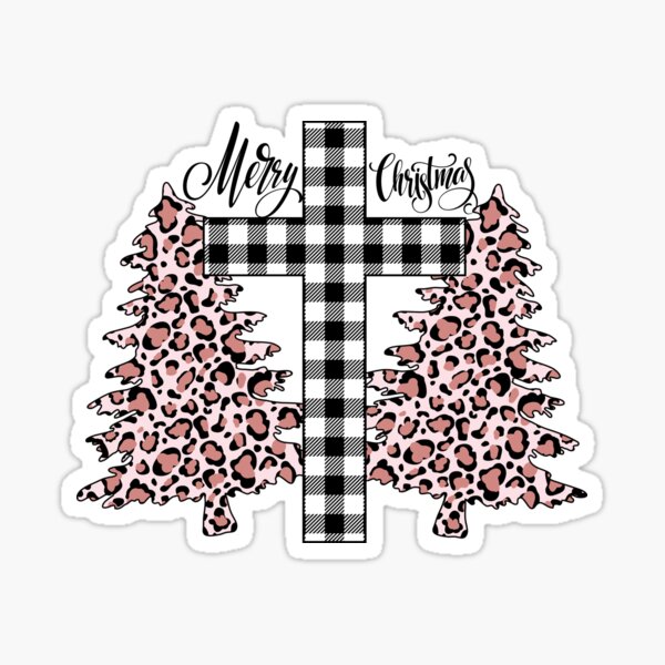 "Plaid Cross Christmas Trees - Leopard Skin Pattern" Sticker for Sale ...