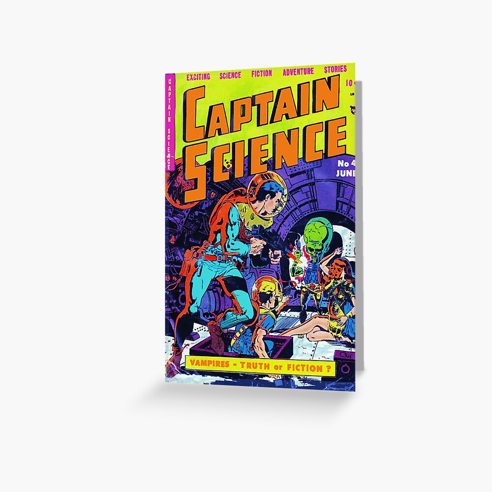 "Captain Science comics cover | Space vampires | retro art " Greeting ...