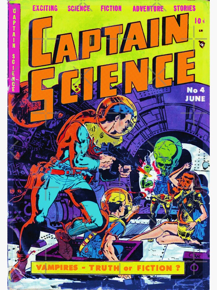 "Captain Science comics cover | Space vampires | retro art " Sticker ...