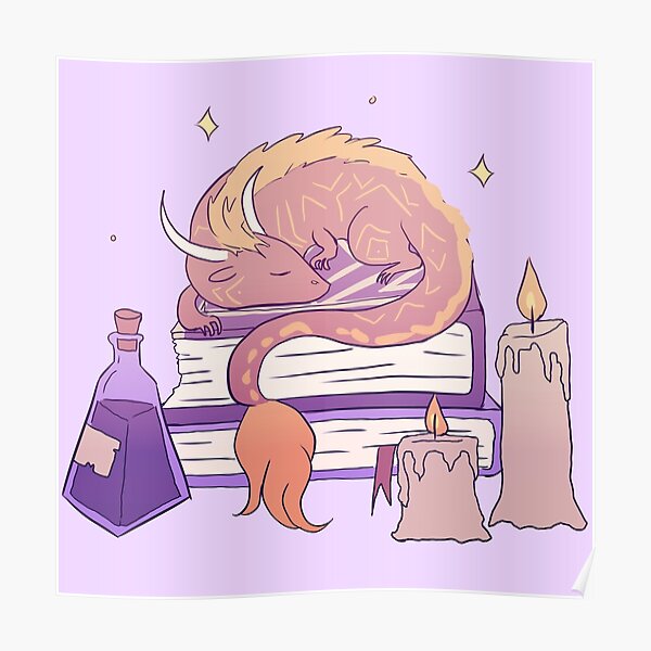 "Cute Dragon sleeping on books - Fantasy reader " Poster for Sale by ...