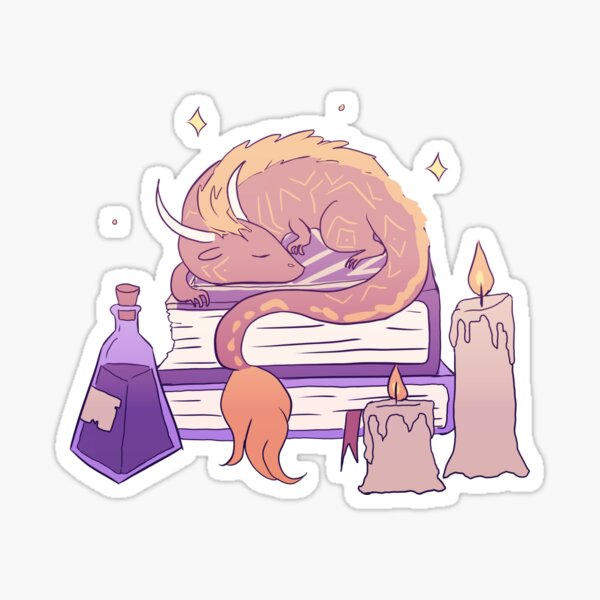 "Cute Dragon sleeping on books - Fantasy reader " Sticker for Sale by ...