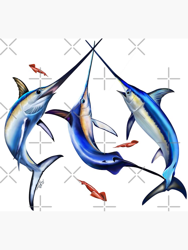 "Swordfish trio and squid" Art Print for Sale by iColor4U | Redbubble