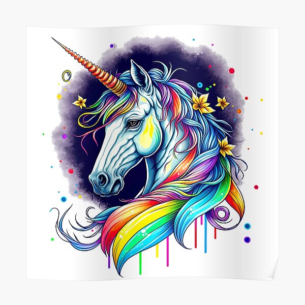 Poster for Sale avec l'œuvre « Licorne colorée, Art Licorne, Belle ...