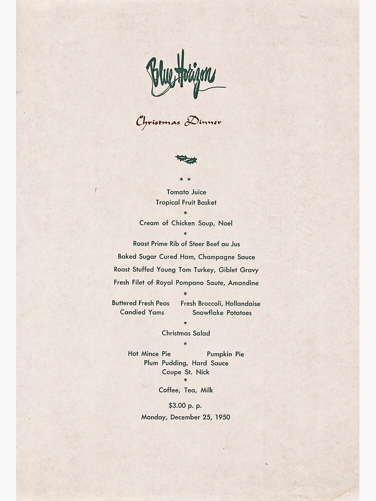 "Vintage Christmas Dinner Menu Antique Classic Christmas Feast Dinner ...