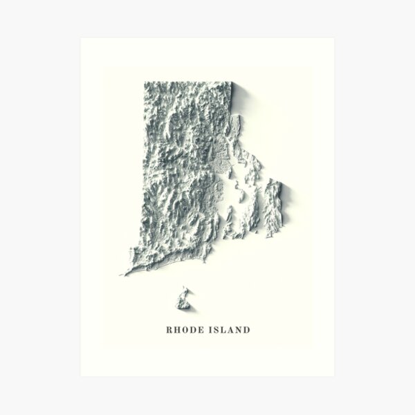 "Rhode Island Shaded Relief Map 3D digitally-rendered" Art Print for ...