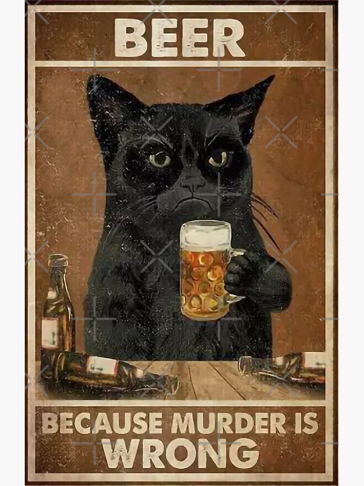"Grumpy Black Cat Drinking Beer " Sticker for Sale by anotherkali ...