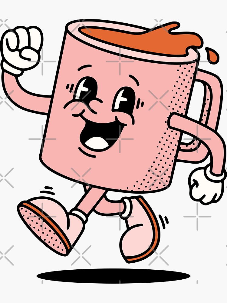 "Happy Coffee Cup - Retro Character " Sticker for Sale by PinkSundayArt ...