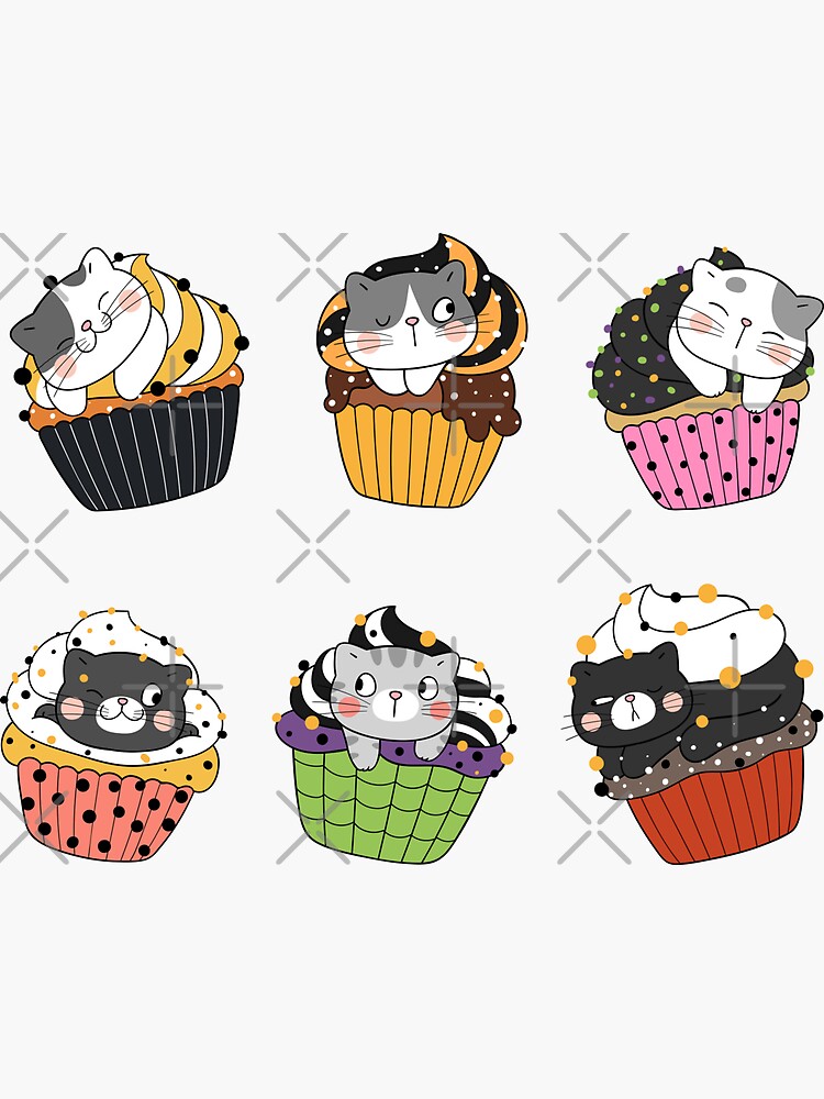 "Set of Cute Cupcake Cats" Sticker for Sale by Desenio-PH | Redbubble