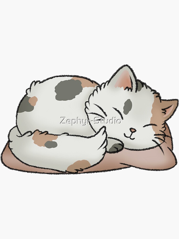 "Sleeping Fluffy Muted Calico Cat" Sticker for Sale by Zephyr-Studio ...