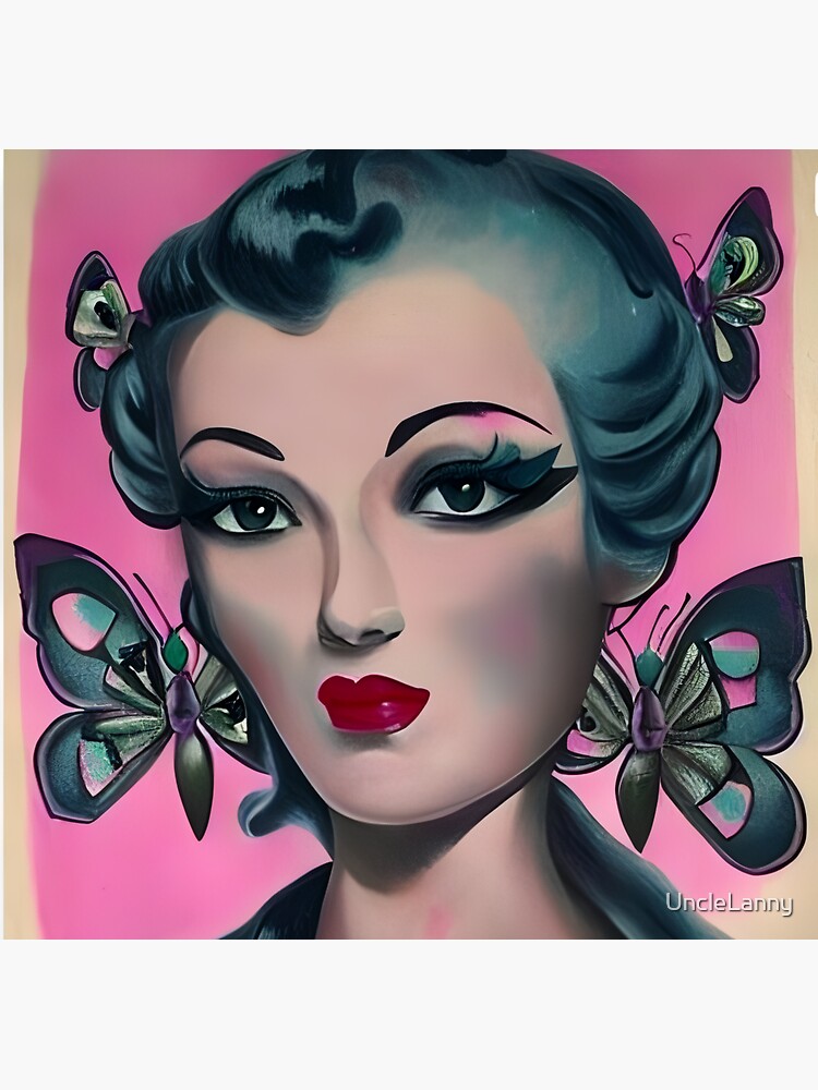 "retro butterfly lady" Sticker for Sale by UncleLanny | Redbubble