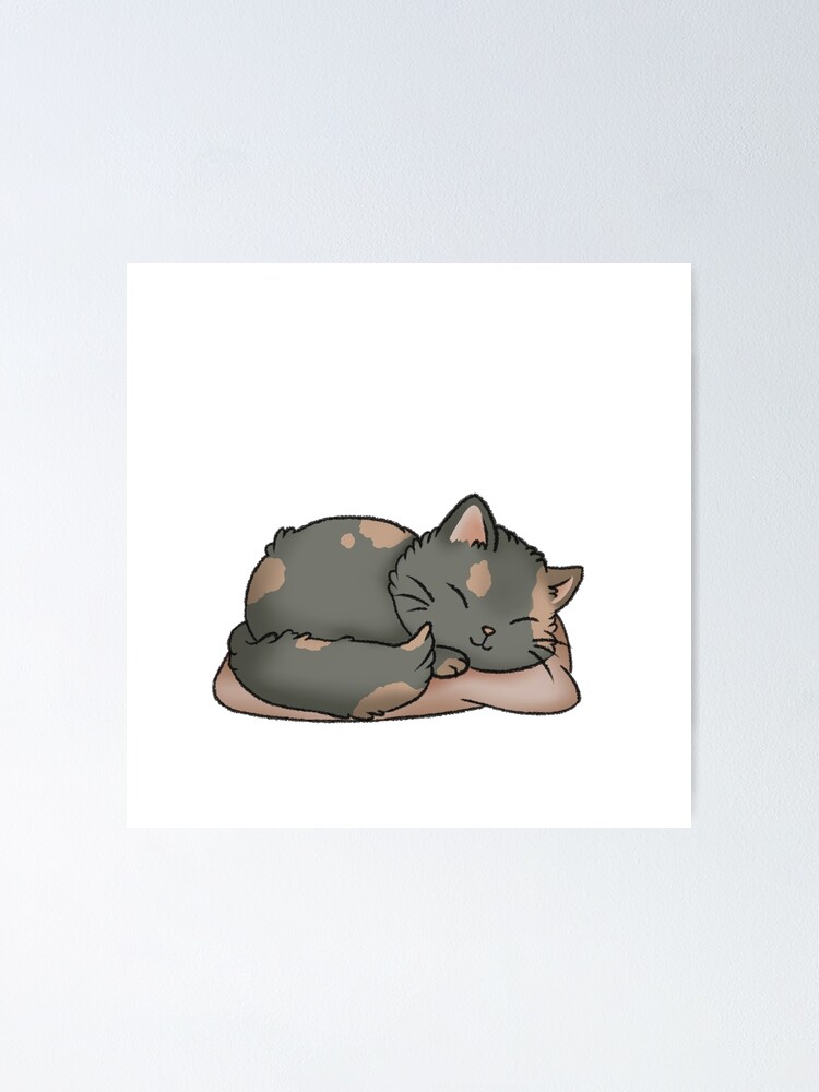 "Sleeping Fluffy Muted Tortie Cat" Poster for Sale by Zephyr-Studio ...